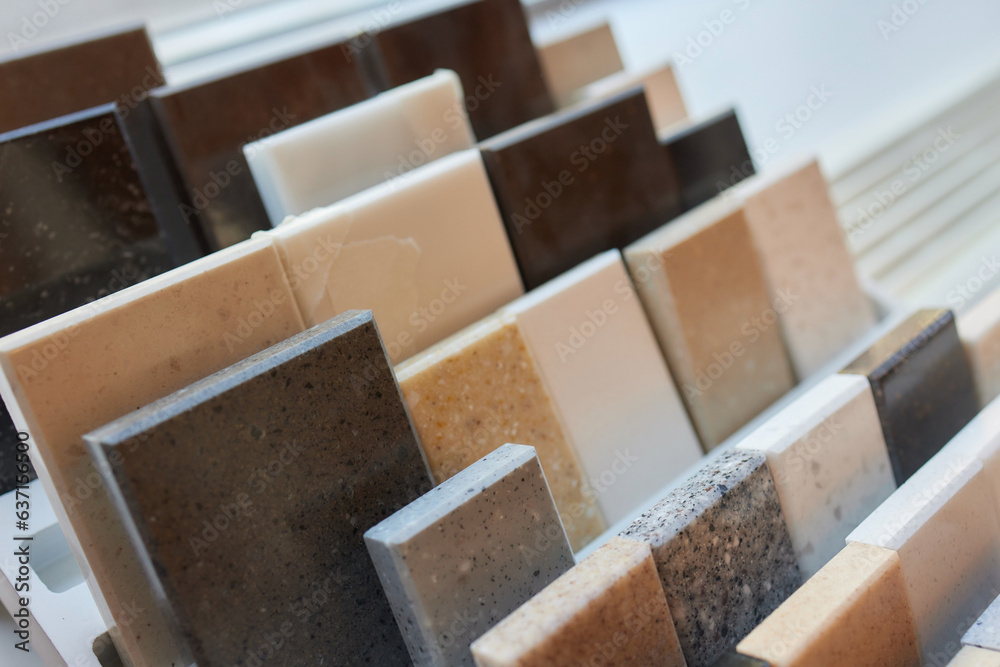 Exposition of ceramics in a showroom new tiling option for floors and ...