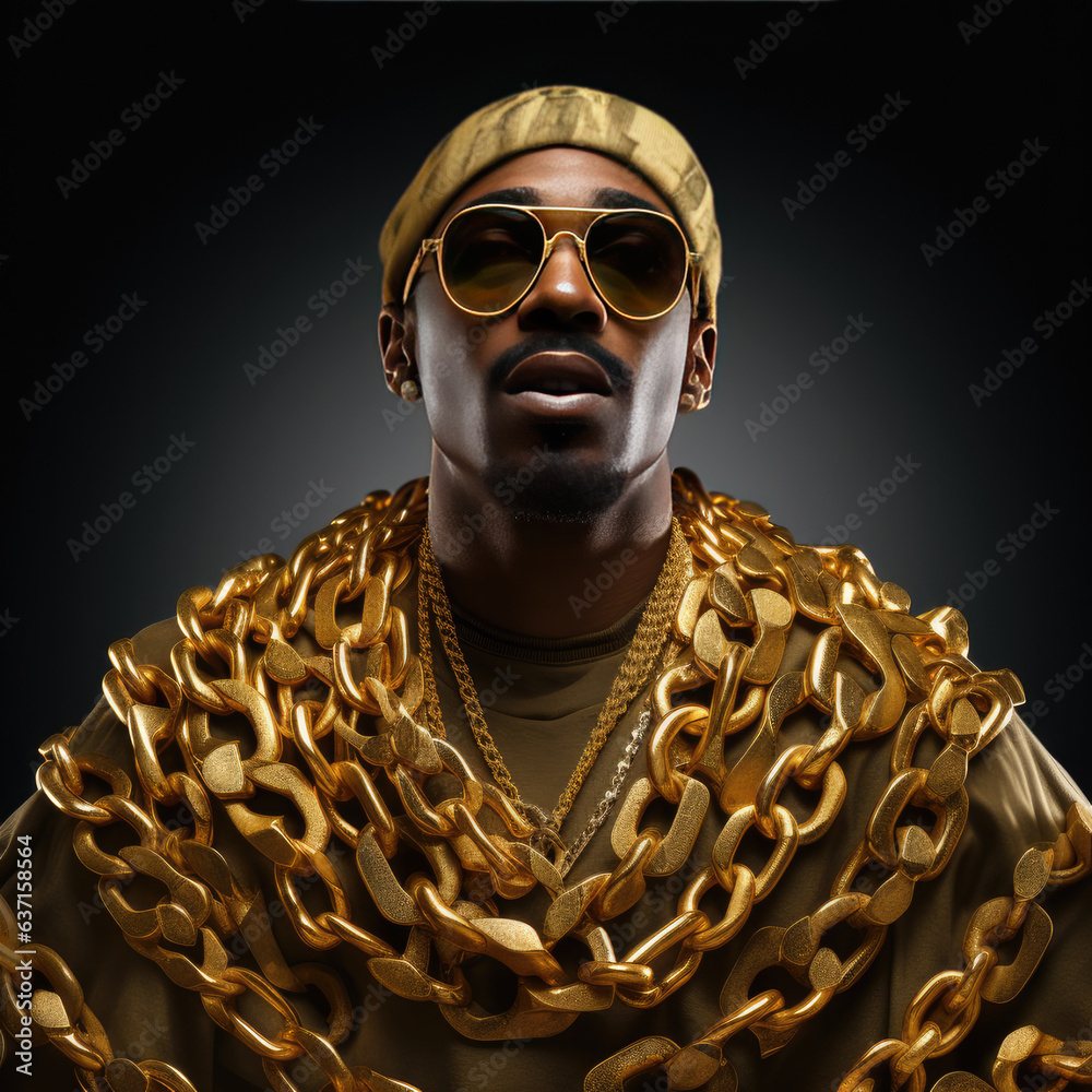 African American young man rapper, wearing sunglasses, draped in an ...
