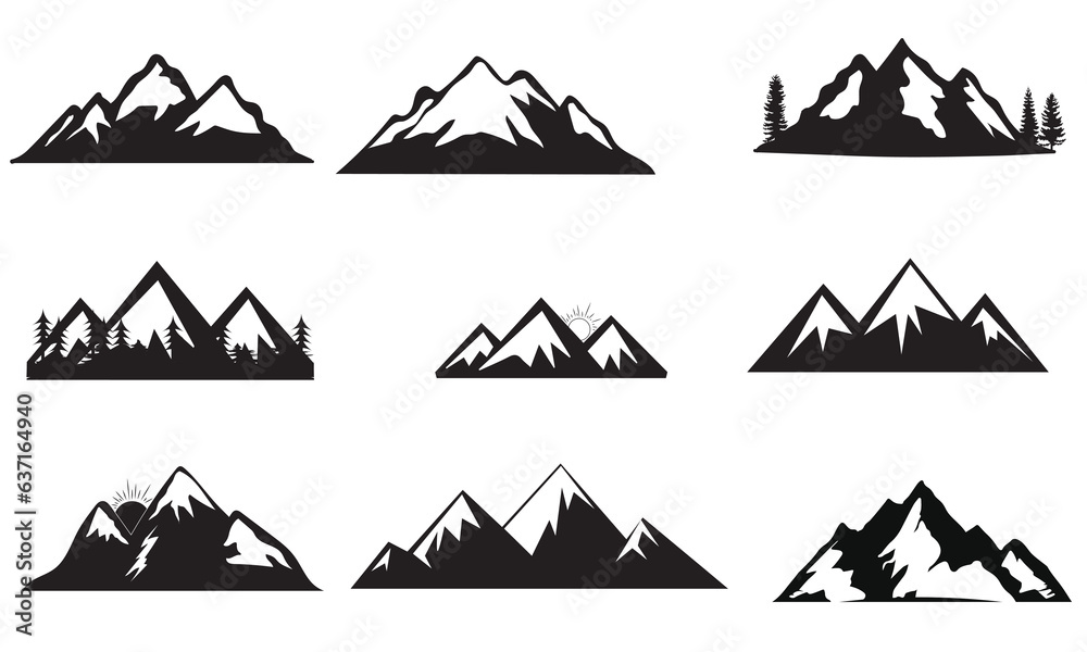 mountain vector, icon, logo. Set of rocky mountain silhouette. bundle ...