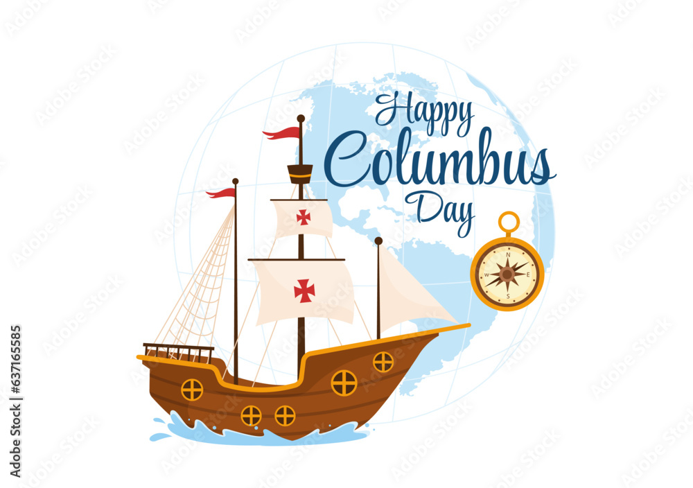 Happy Columbus Day Vector Illustration of National Usa Holiday with ...
