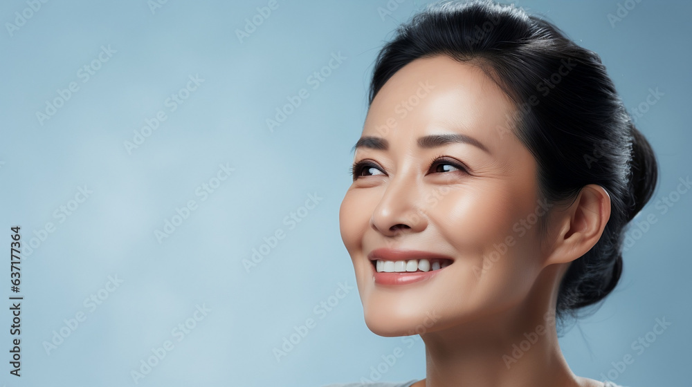 Beautiful smiling woman aged 30 40 50 model with natural makeup clean ...