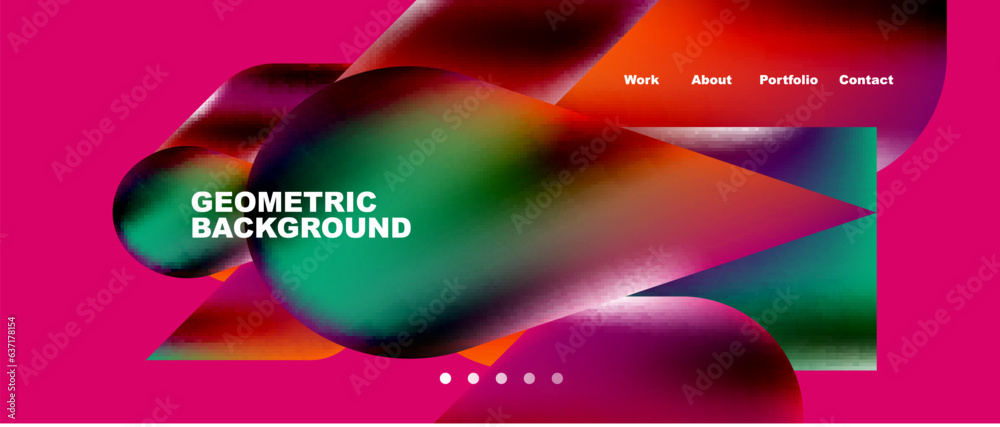 Glassmorphism landing page background template. Colorful glass shapes ...