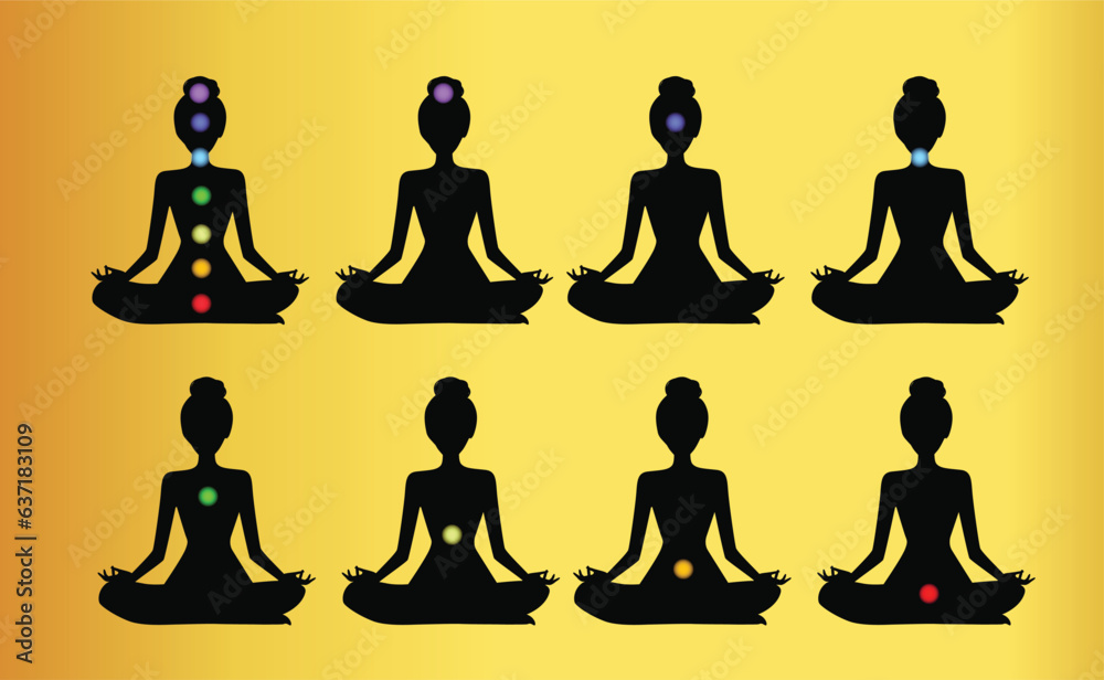 silhouette meditation with chakras symbol vector Stock Vector | Adobe Stock