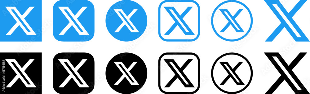 Twitter X new icons. Twitter app rebrand, black bold logo set. Vector ...