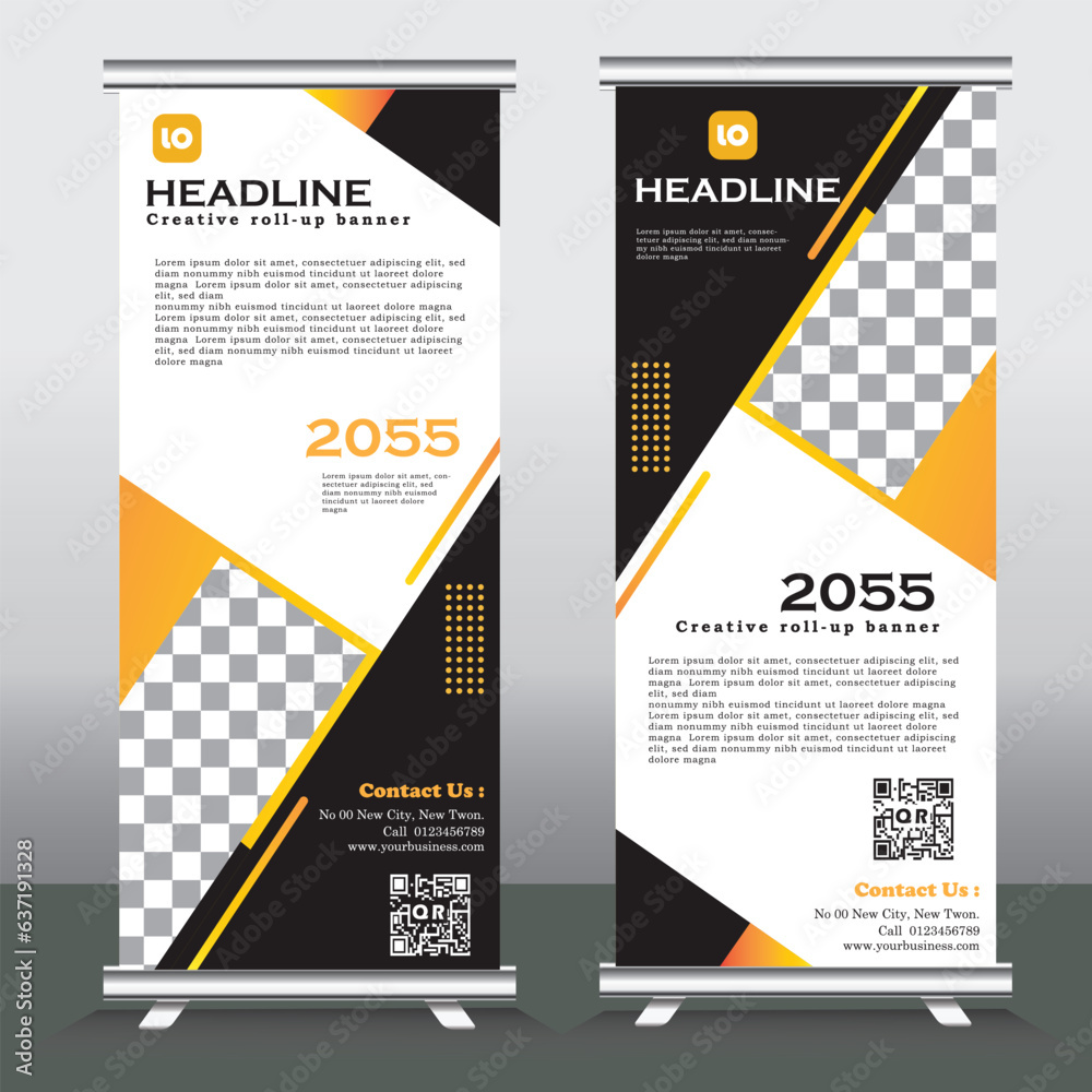 roll up banner stand design with abstract geometric colorful. yellow ...