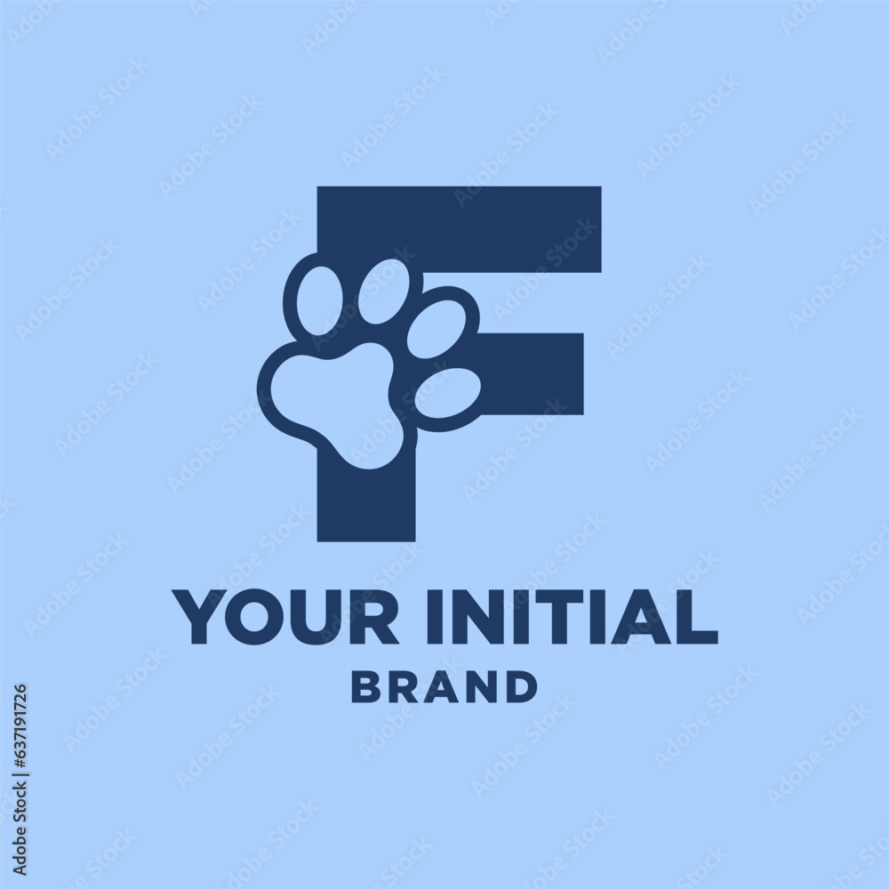 letter F paw print dog foot silhouette in negative space initial vector ...
