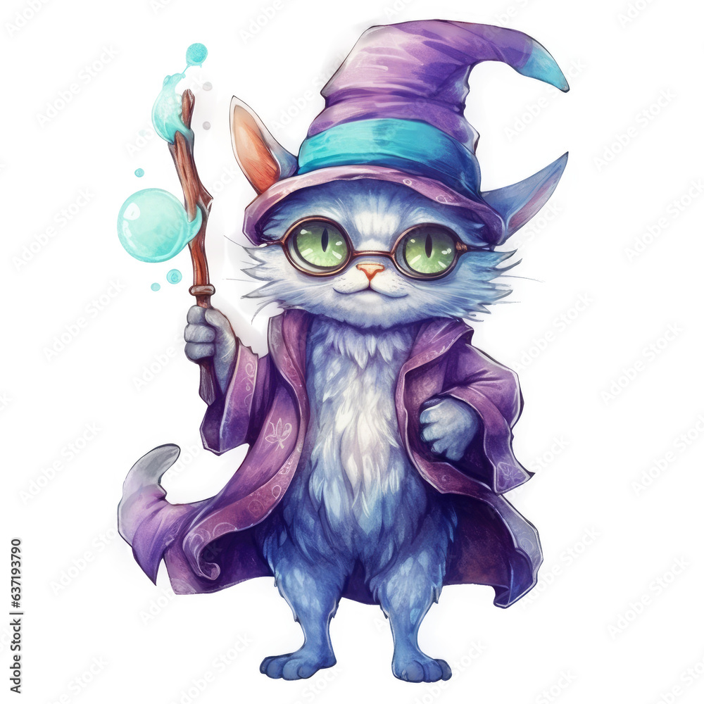 Cute Magic Witch cat pose Clipart, Isolated on transparent background ...