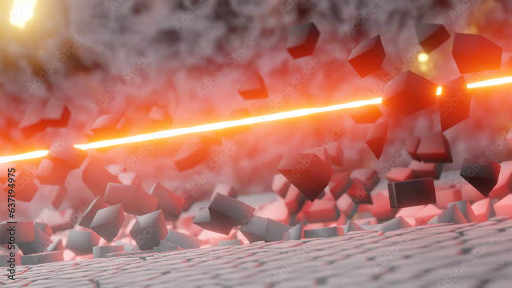 3d rendering visual effect Lazer light attack ground to broken ...