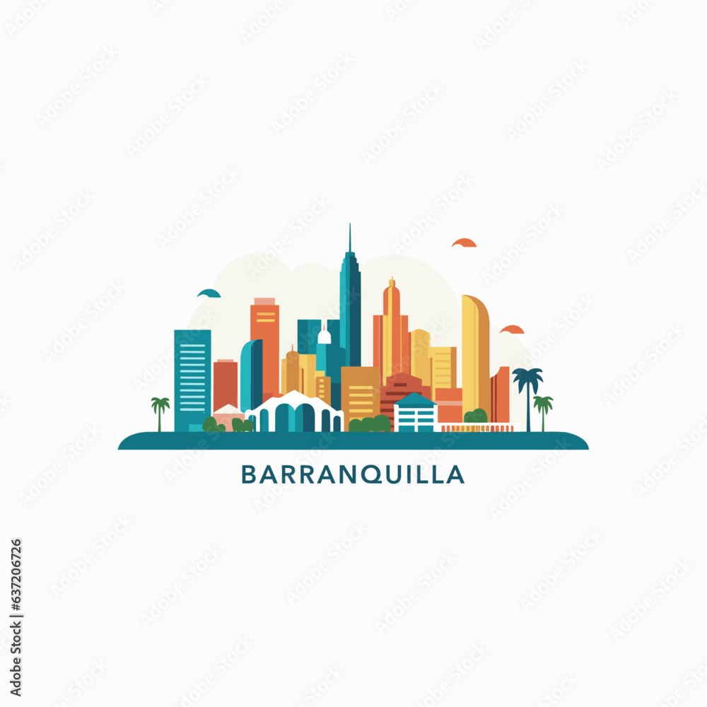 Colombia Barranquilla cityscape skyline city panorama vector flat modern logo icon. Atlántico ...