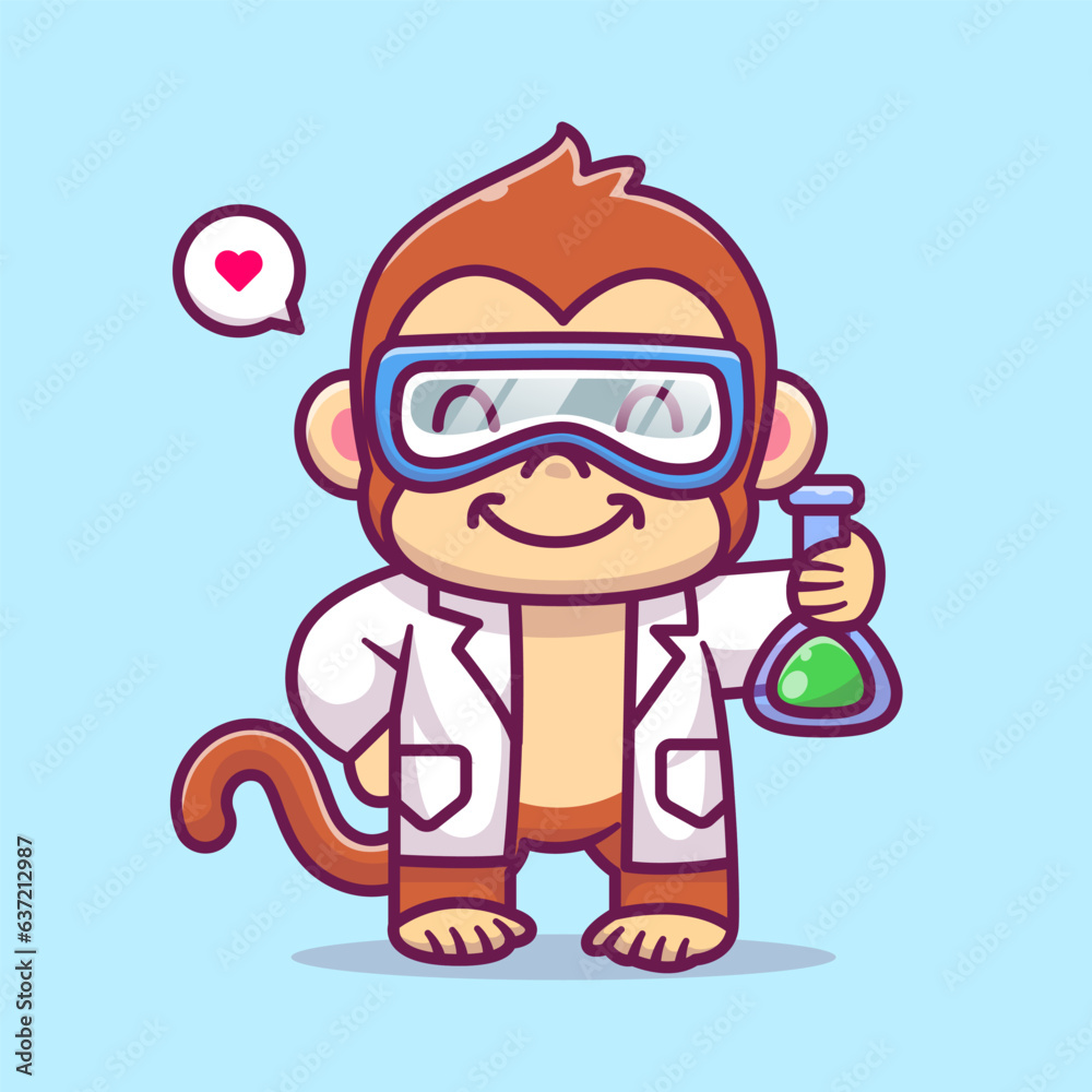 Cute Monkey Scientist Holding Chemical Liquid Cartoon Vector Icon ...