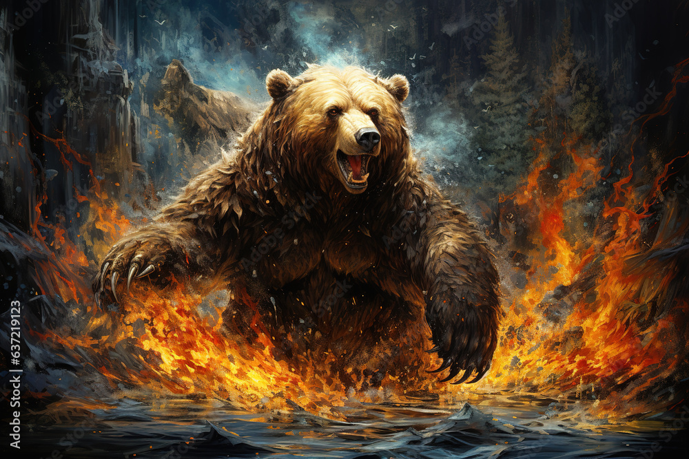 Image of an angry bear with fire, Wildlife Animals., Generative AI ...