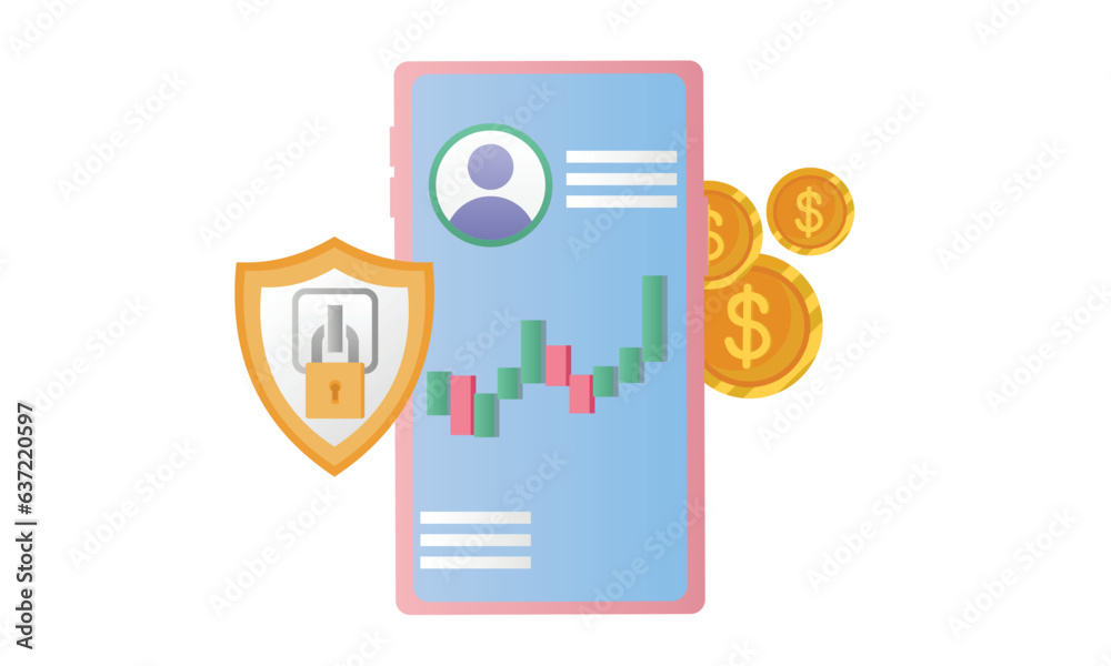 stock market mobile phone app candlestick chart.on white background ...