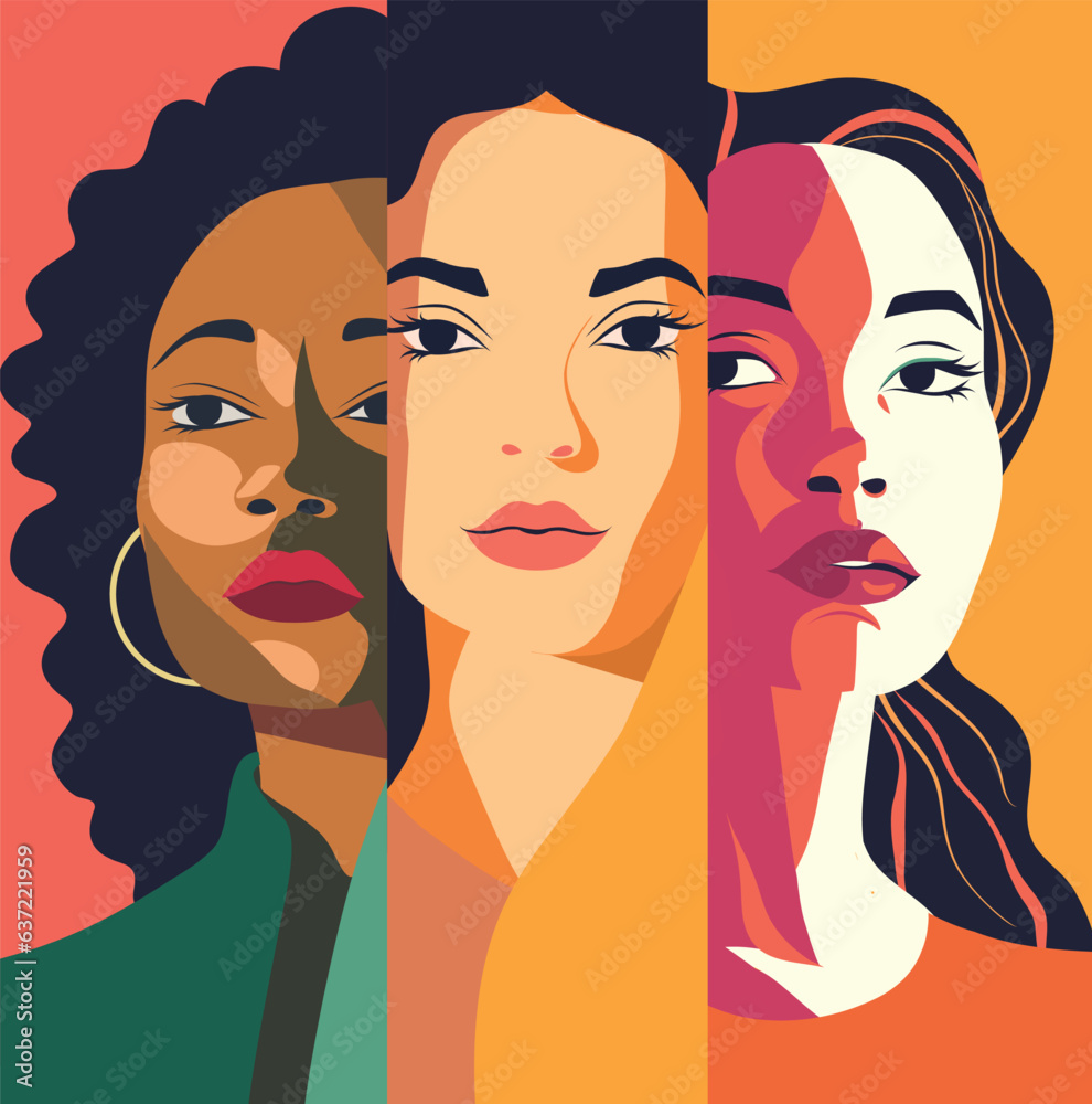 Vector flat banner for International Women's Day, women of different ...