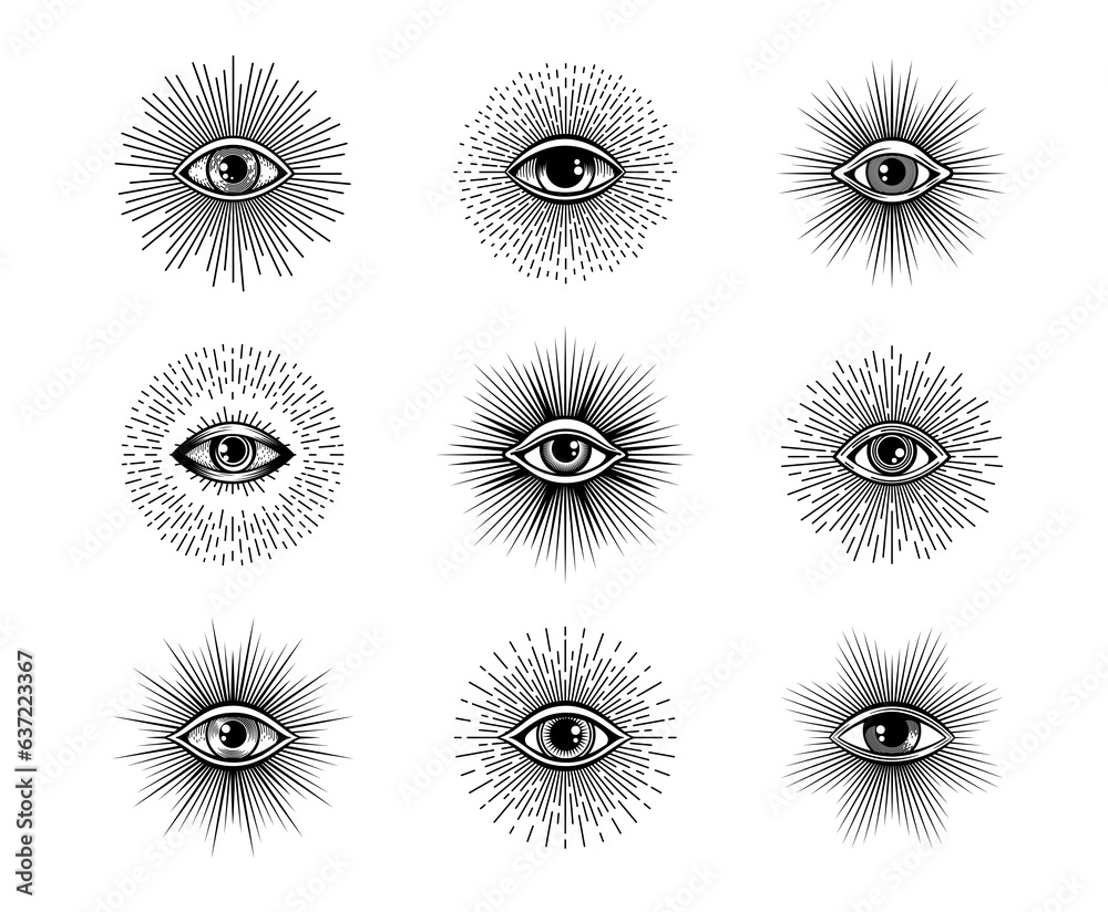 Illuminati eyes, occult providence symbol, vintage mystic tattoo ...