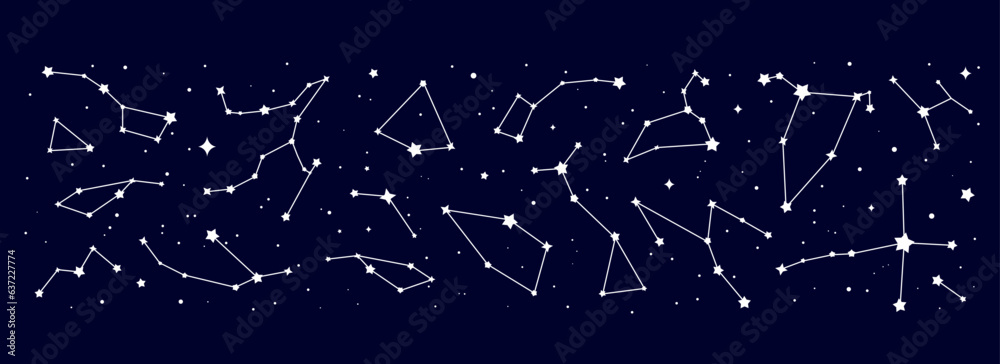 Vetor de Star constellation border. Night space sky map, astrology ...
