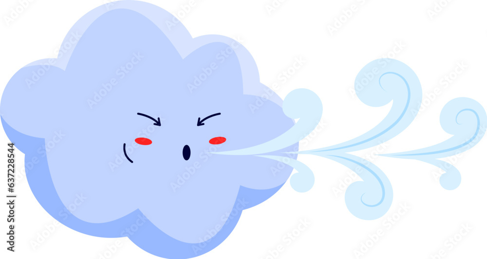 Angry blowing wind, funny cartoon character weather forecast personage ...