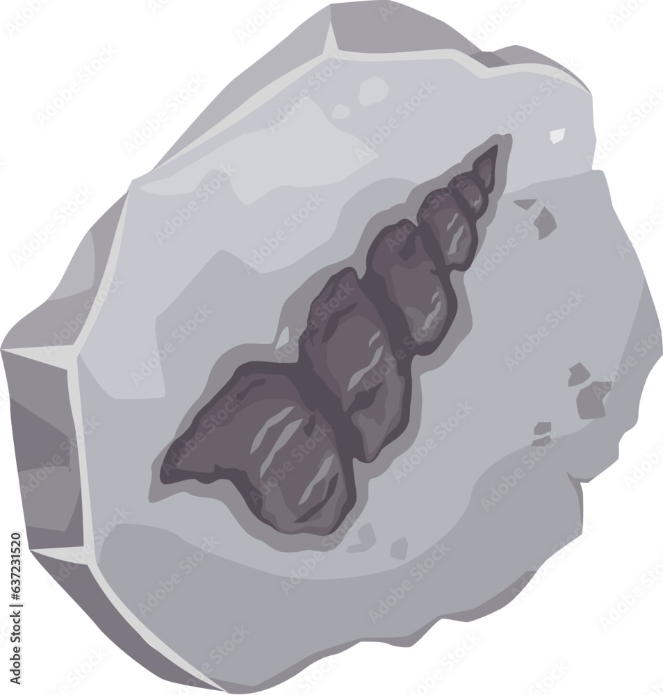 Seashell fossil, ancient sea animal stone imprint, vector paleontology ...