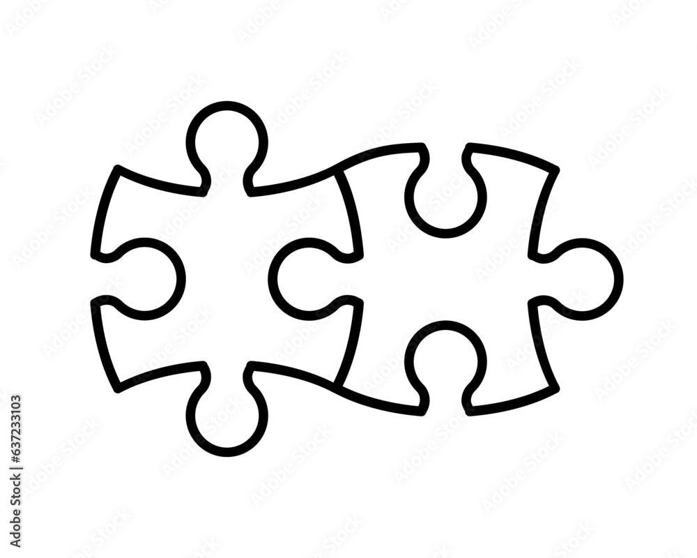 Two puzzle pieces fitting together line icon. Solution concept ... Two puzzle pieces fitting together line icon. Solution concept ...