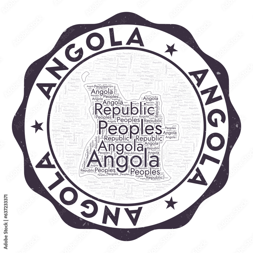 Angola logo. Captivating country badge with word cloud in shape of ...
