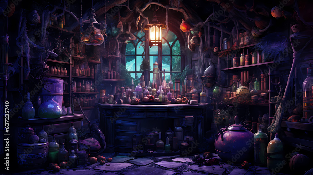 laboratoy witch, halloween background illustration.Halloween background ...