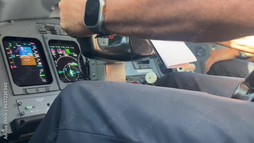 Real time take off view inside a jet cockpit during a real take off in ...