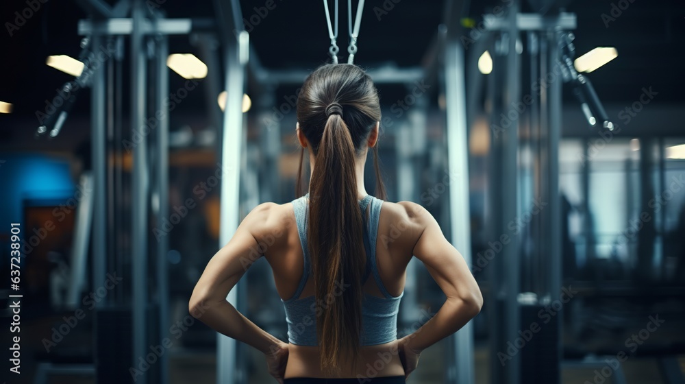 Fitness woman working out in gym doing exercise for back. Athletic girl ...