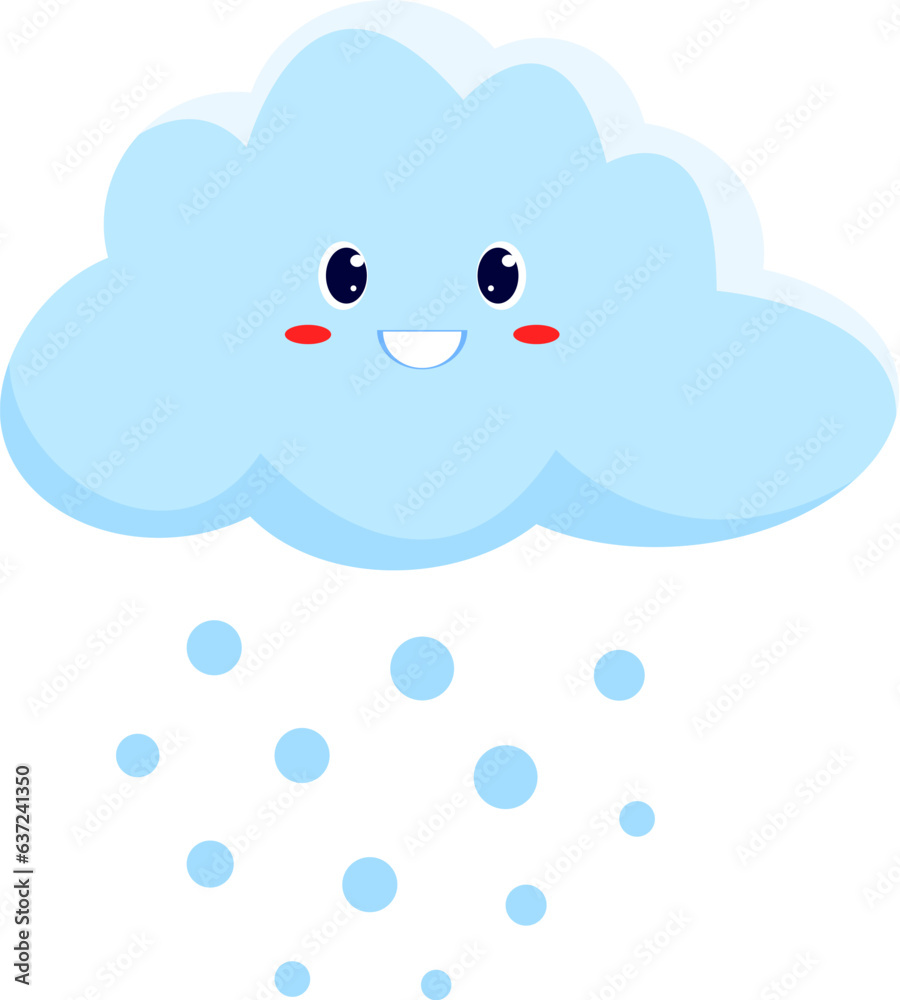 Smiling cloud and rain drops cartoon character. Vector rainy weather ...