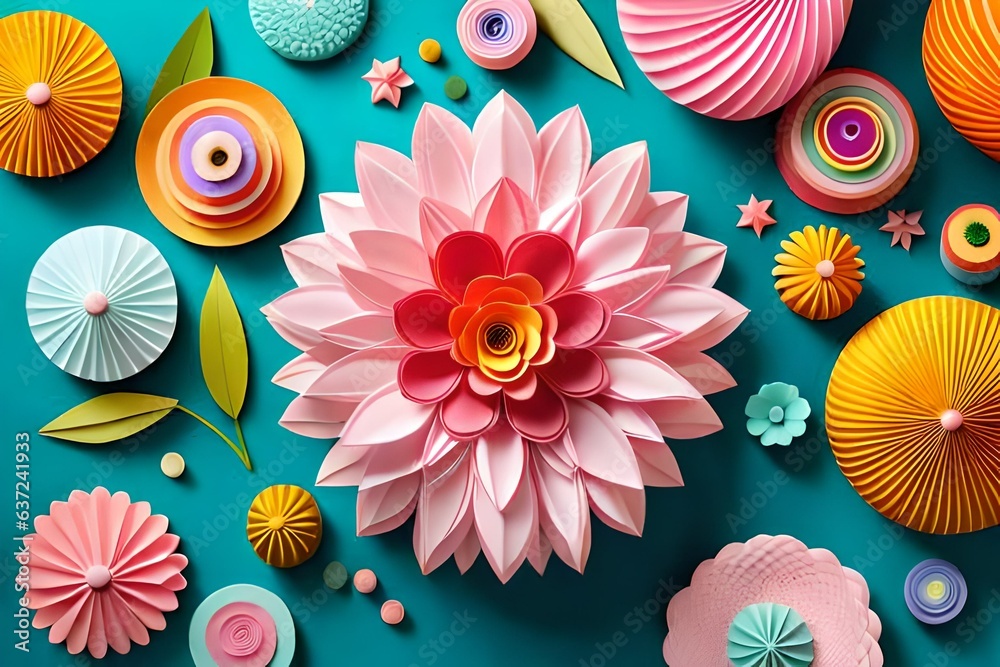 growing floral background from paper flowers, blooming pattern ...
