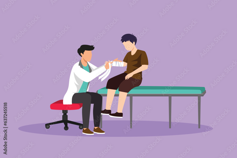 Graphic flat design drawing children doctor works with little boy ...