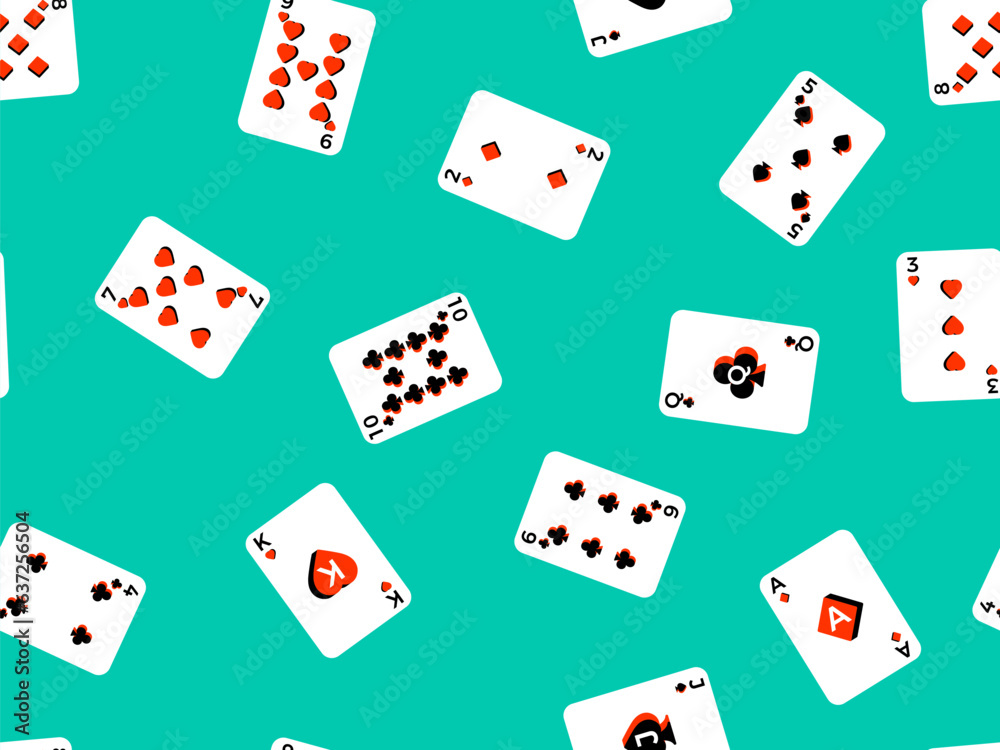 Seamless pattern with playing cards on a green background. Playing ...