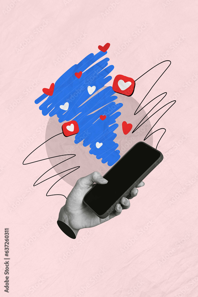 Artwork collage sketch of people chatting messengers modern device ...