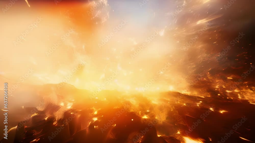 A towering inferno of yellow and white light erupts from the horizon ...