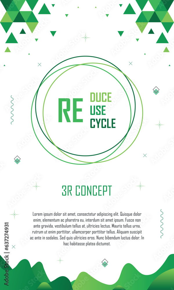 3R concept banner with geometric abstract pattern design, reduce, reuse, recycle, save the earth ...