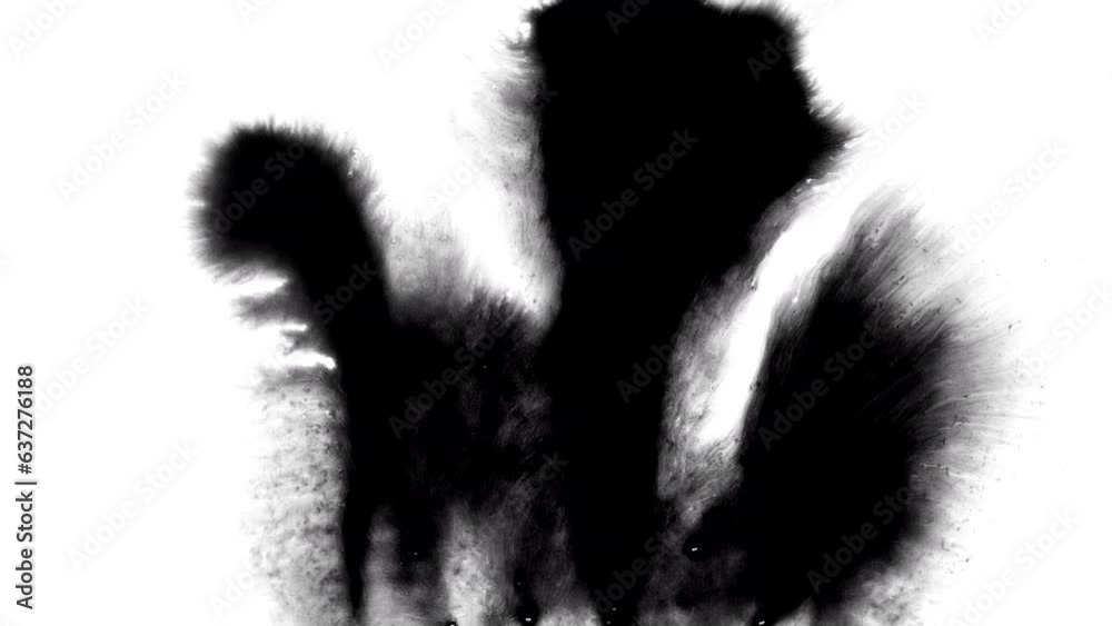 Black ink artistic flow splatter spots spills white paper beautiful ...