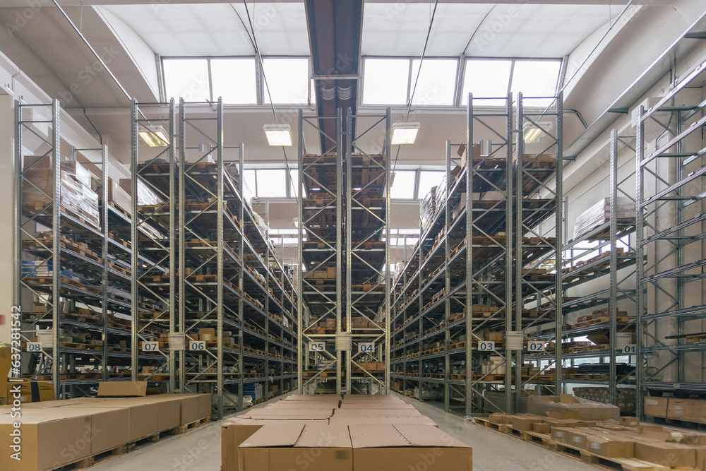 Symmetrical perspective of an industrial rack inside a commercial ...