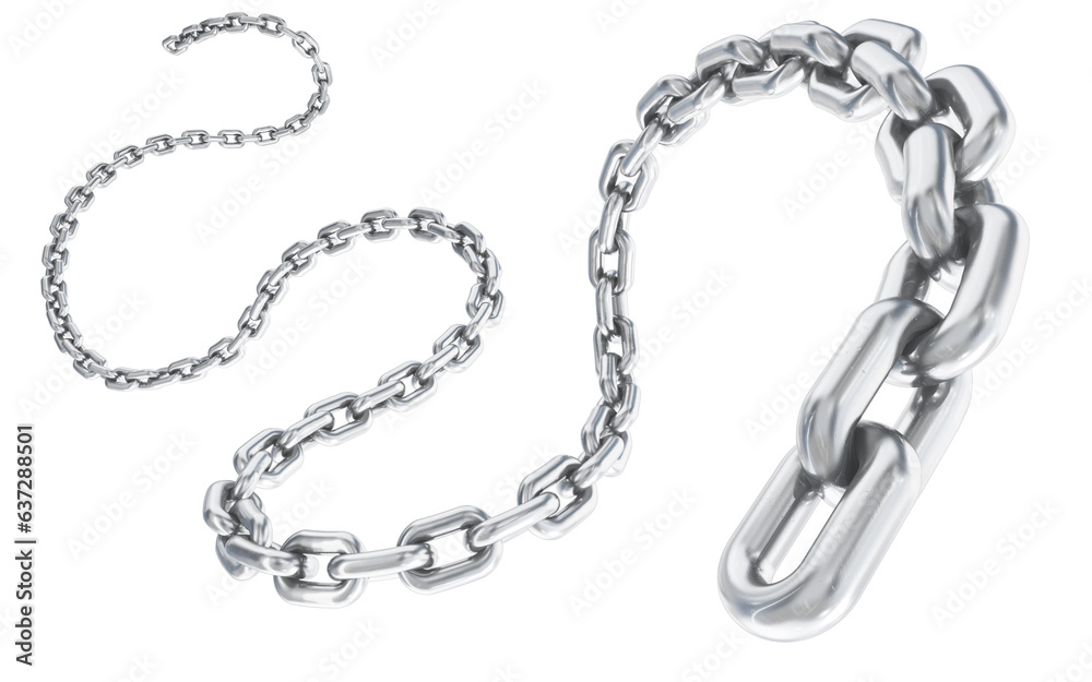 3d model of metallic steel chain on white isolated background with ...