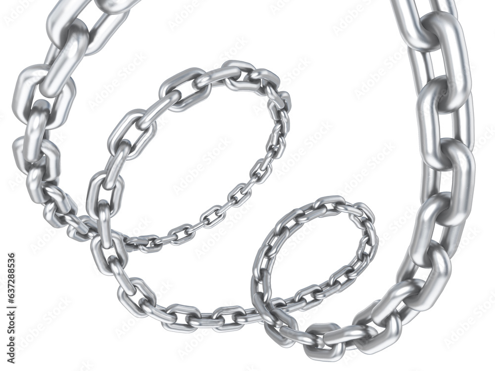 3d model of metallic steel chain on white isolated background with ...