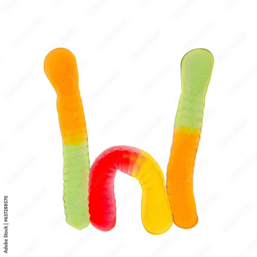 Letter W made of multicolored gummi worms and isolated on transparent ...