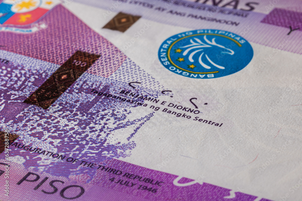Extreme macro photography of a 100 Peso banknote. Ultra close up of a ...