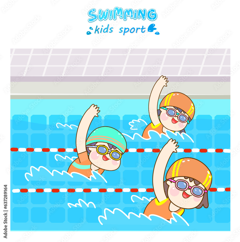 Cartoon kids swimming in the pool. Stock Vector | Adobe Stock
