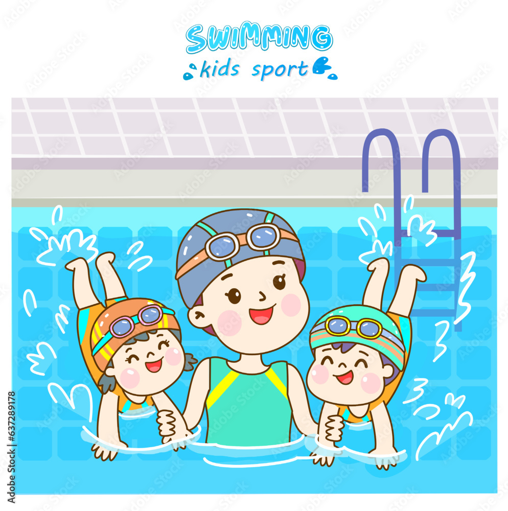 Cartoon kids swimming in the pool. Stock Vector | Adobe Stock