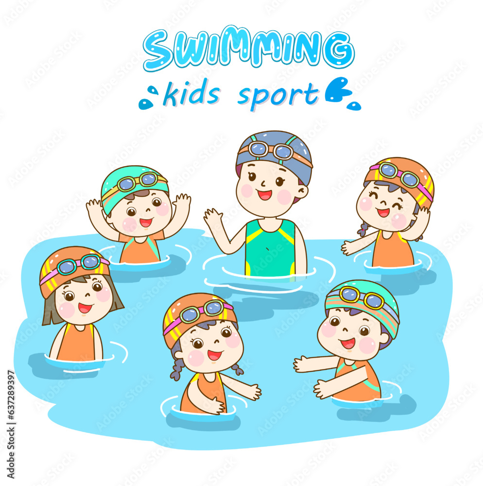 Cartoon kids swimming in the pool. Stock Vector | Adobe Stock