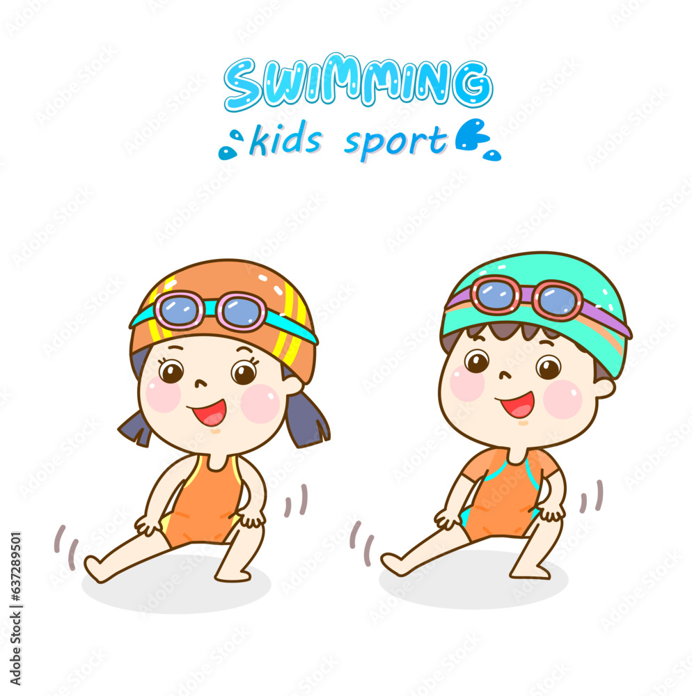 Cartoon kids swimming in the pool. Stock Vector | Adobe Stock