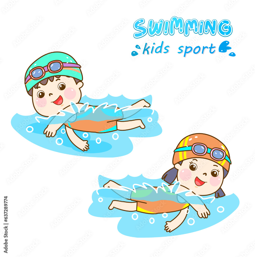 Cartoon kids swimming in the pool. Stock Vector | Adobe Stock