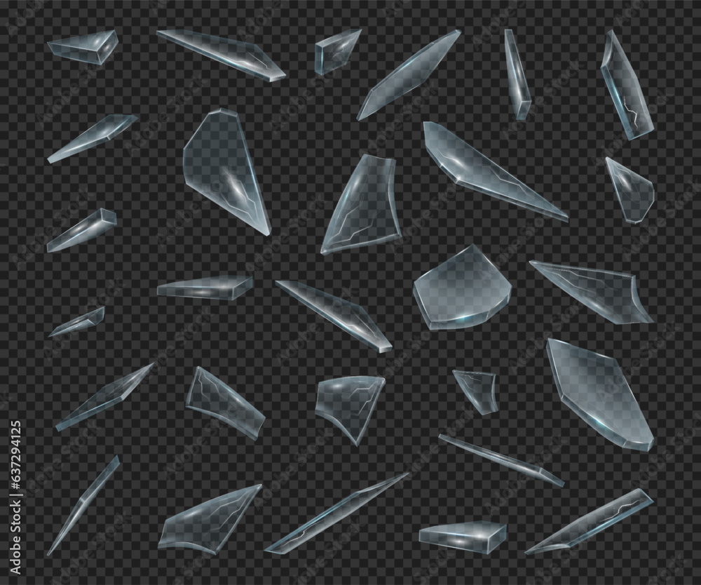 Shards of broken glass, realistic pieces on transparent background ...