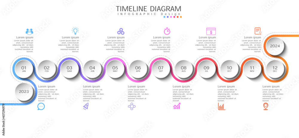 Infographic workflow diagram 12 months infographic number Process flow ...