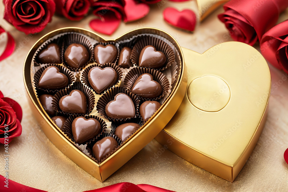 Foto de Chocolate pralines golden heart shape box Valentines Day gift ...