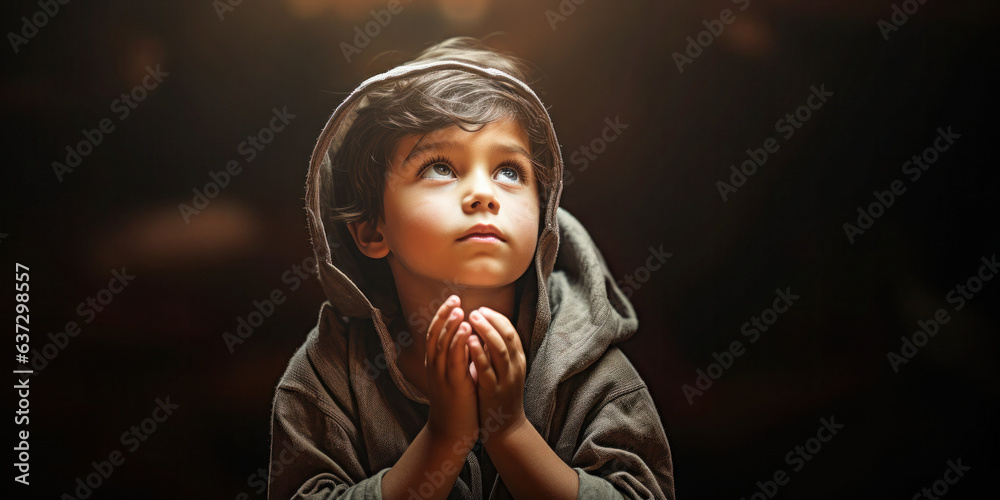 Praying Boy: A silhouette of a boy praying against a dark background ...