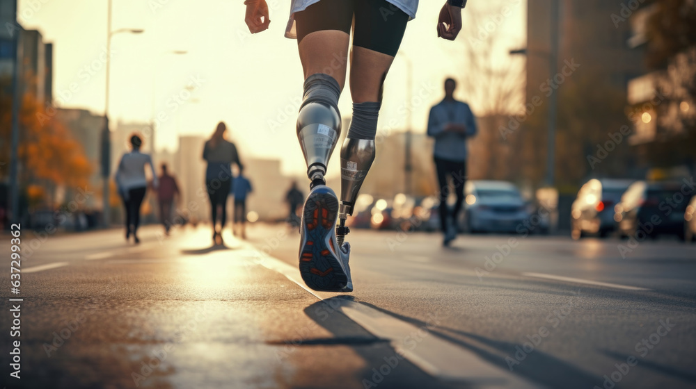 A man with a prosthetic leg. running around.Disabled person with ...