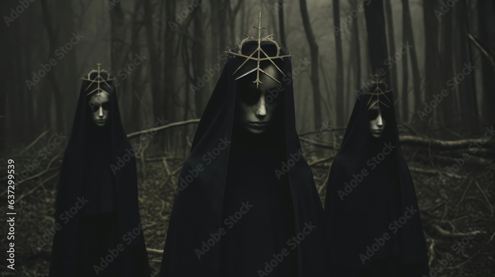 Satanist Nun Cult Meeting in the Forest - Dark, Mysterious Coven ...